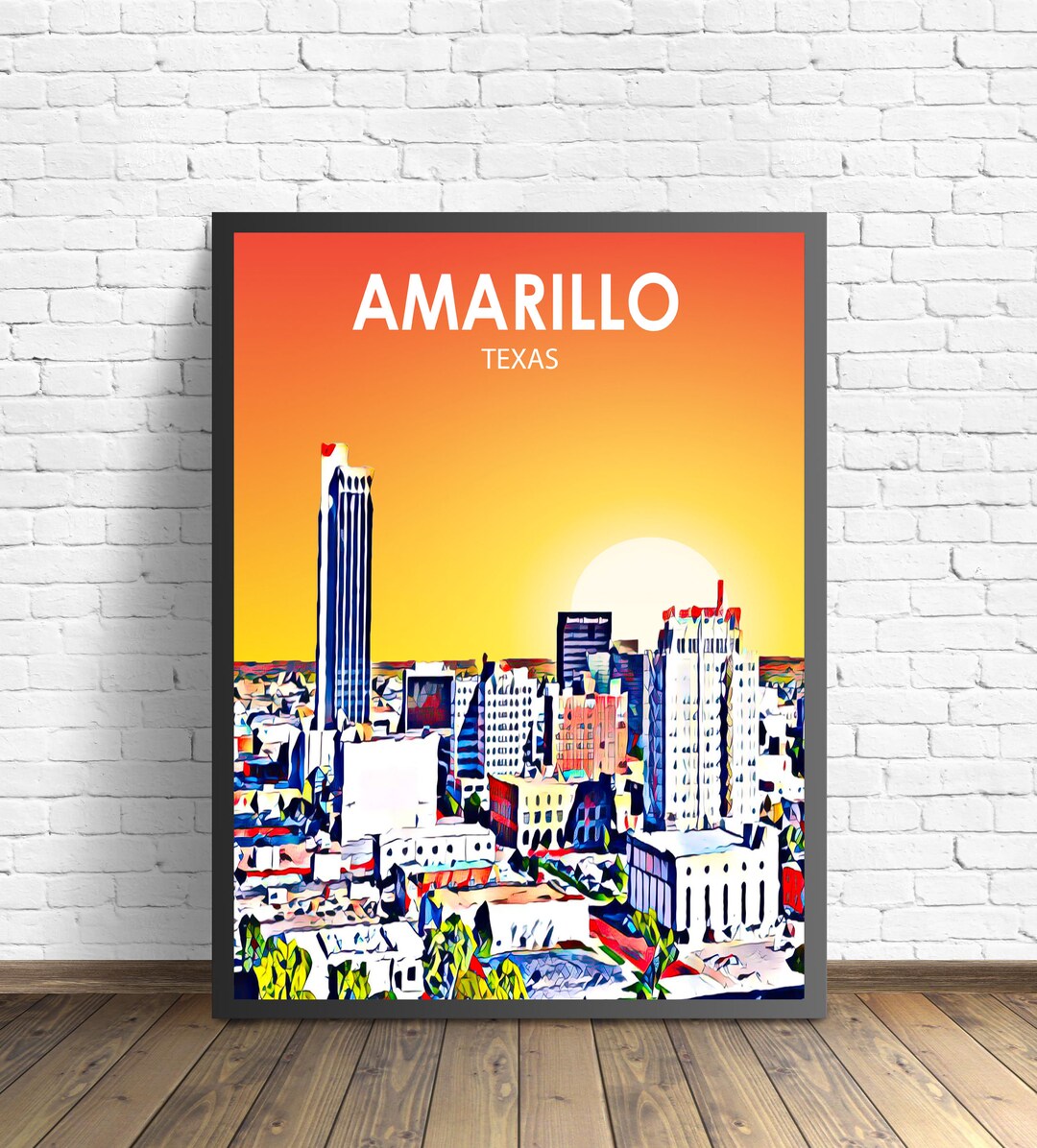 Amarillo Texas Art Poster Sunset / Night Landscape Poster Print ...