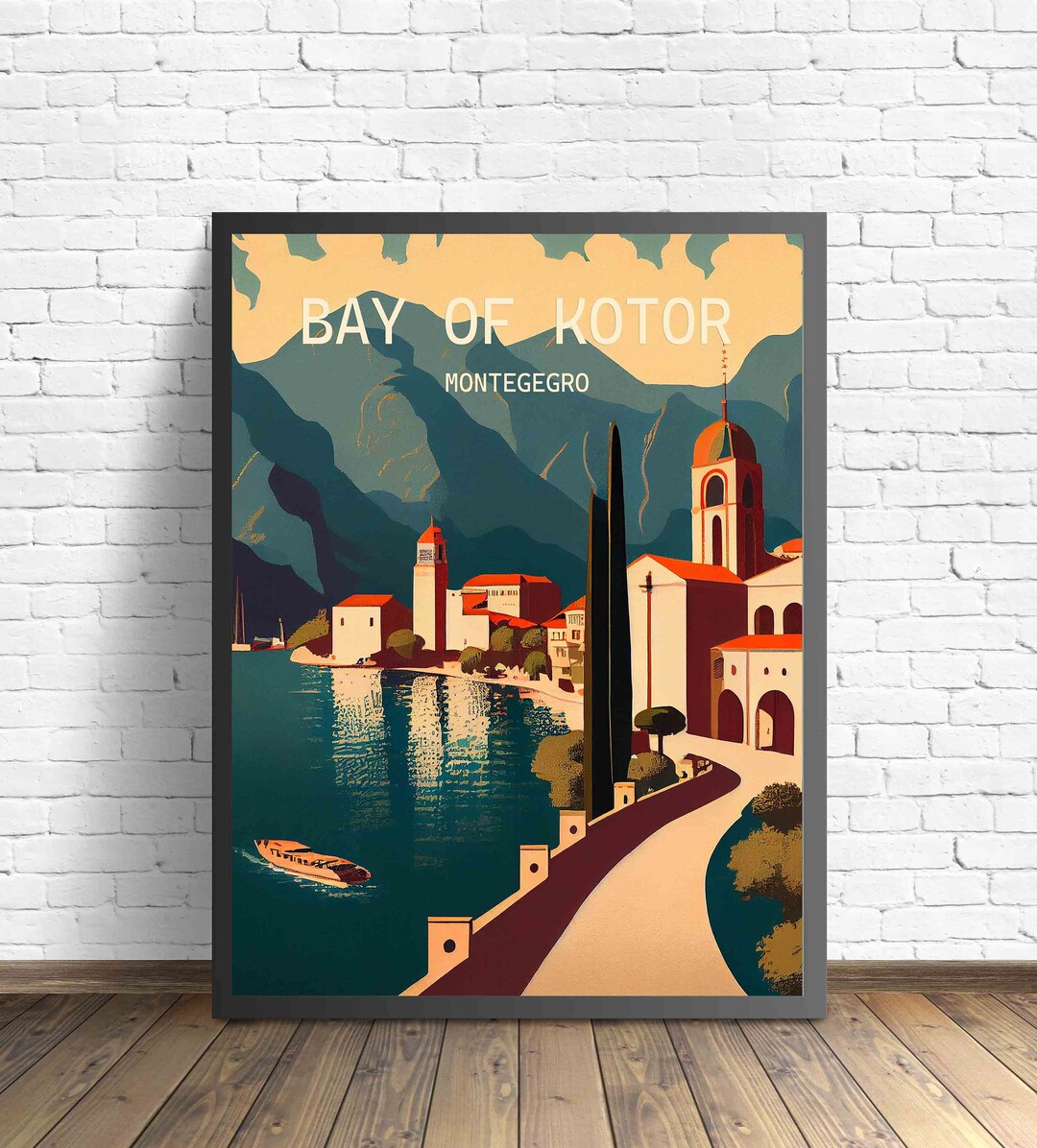 Bay of Kotor Montenegro Retro Art Print, Bay of Kotor Wall Art ...