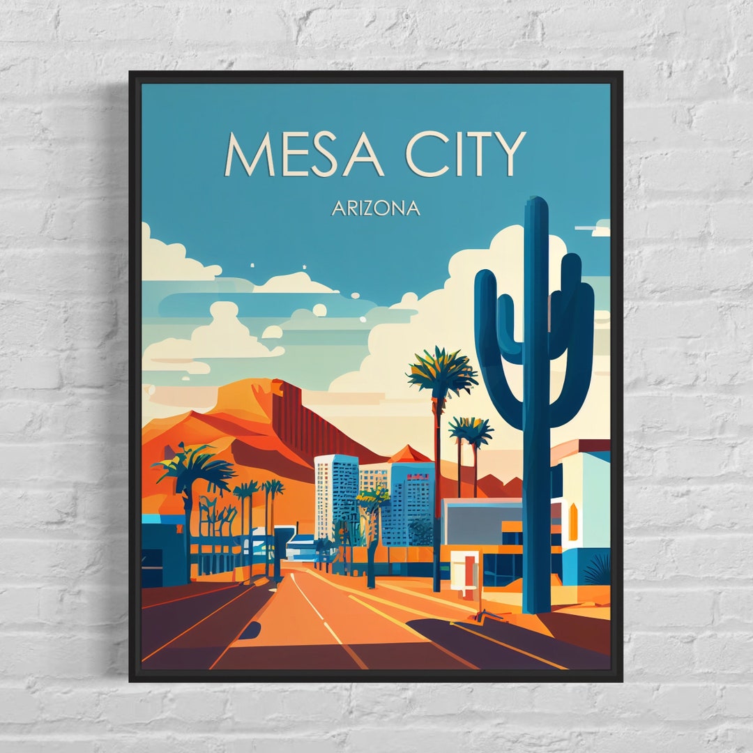 Mesa City Arizona Retro Art Print, Mesa City Wall Art Illustration ...