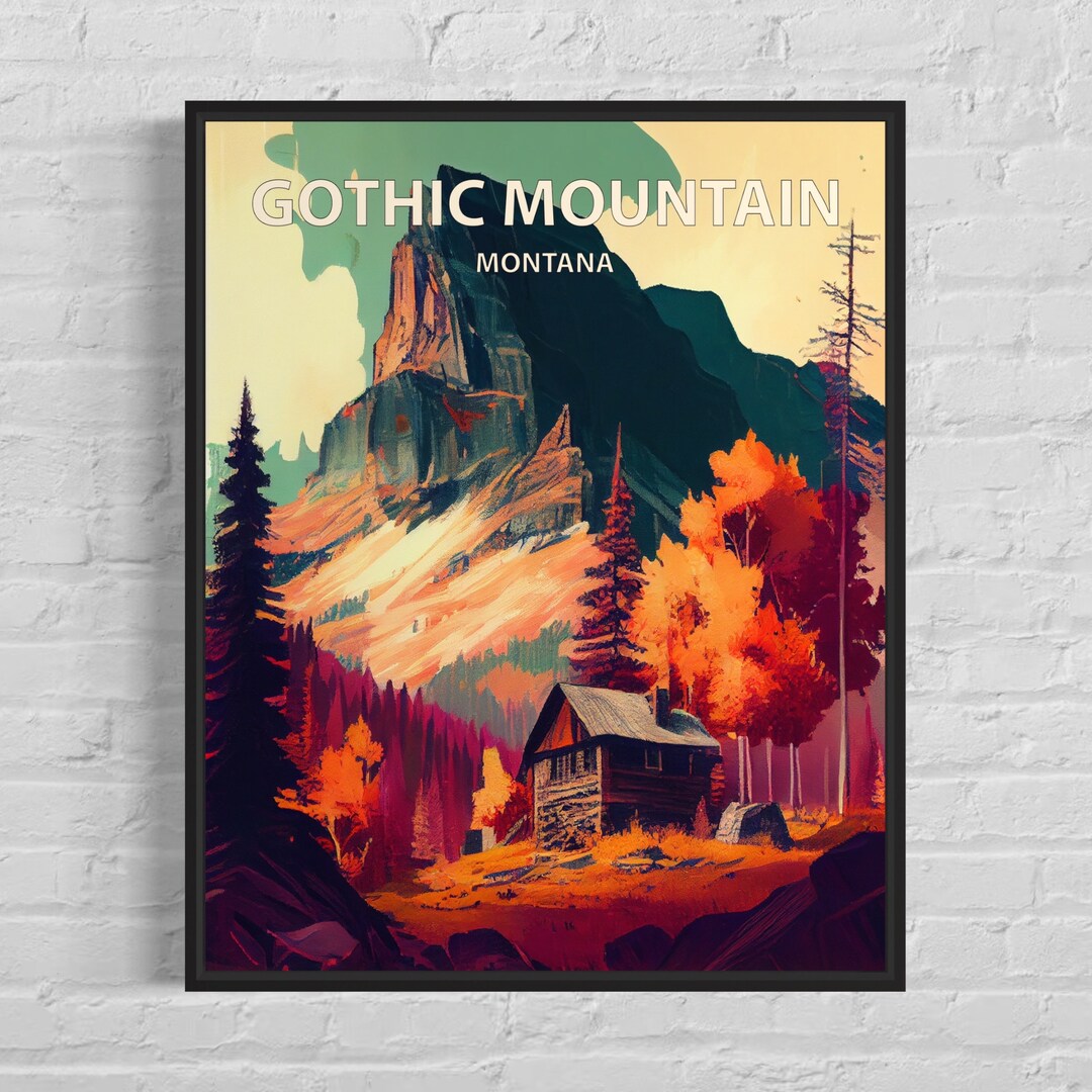 Gothic Mountain Montana Retro Art Print, Gothic Mountain Wall Art ...