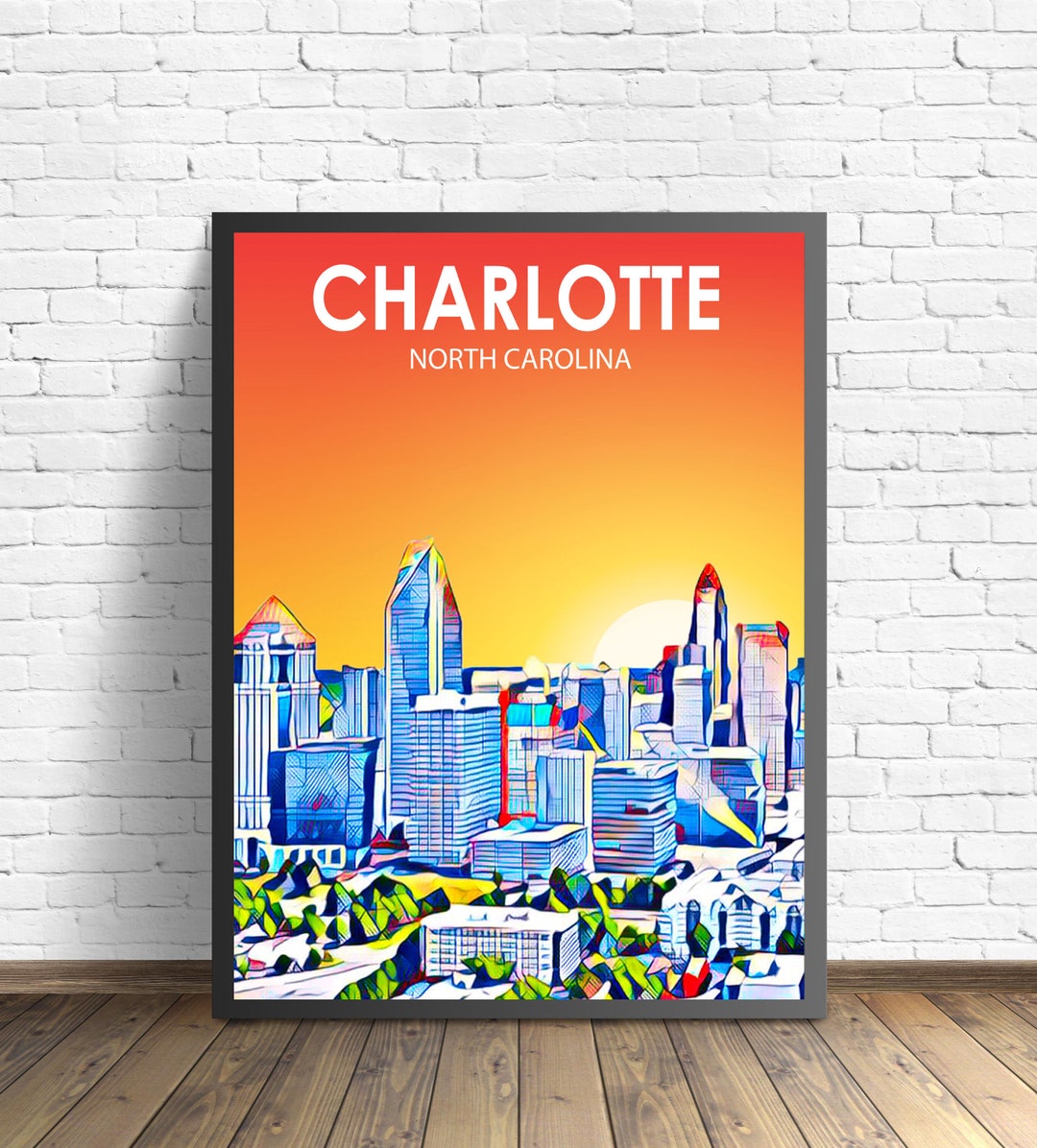 Charlotte North Carolina Art Poster Sunset / Night Landscape Poster ...