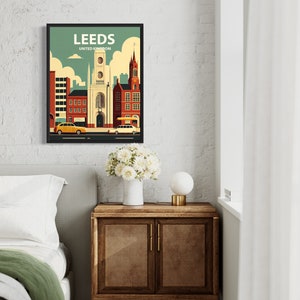 Leeds UK Retro Art Print, Leeds Wall Art Illustration, Leeds Vintage ...