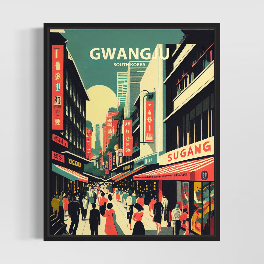 Gwangju Retro Art Print, Gwangju Wall Art Illustration, Gwangju Vintage ...