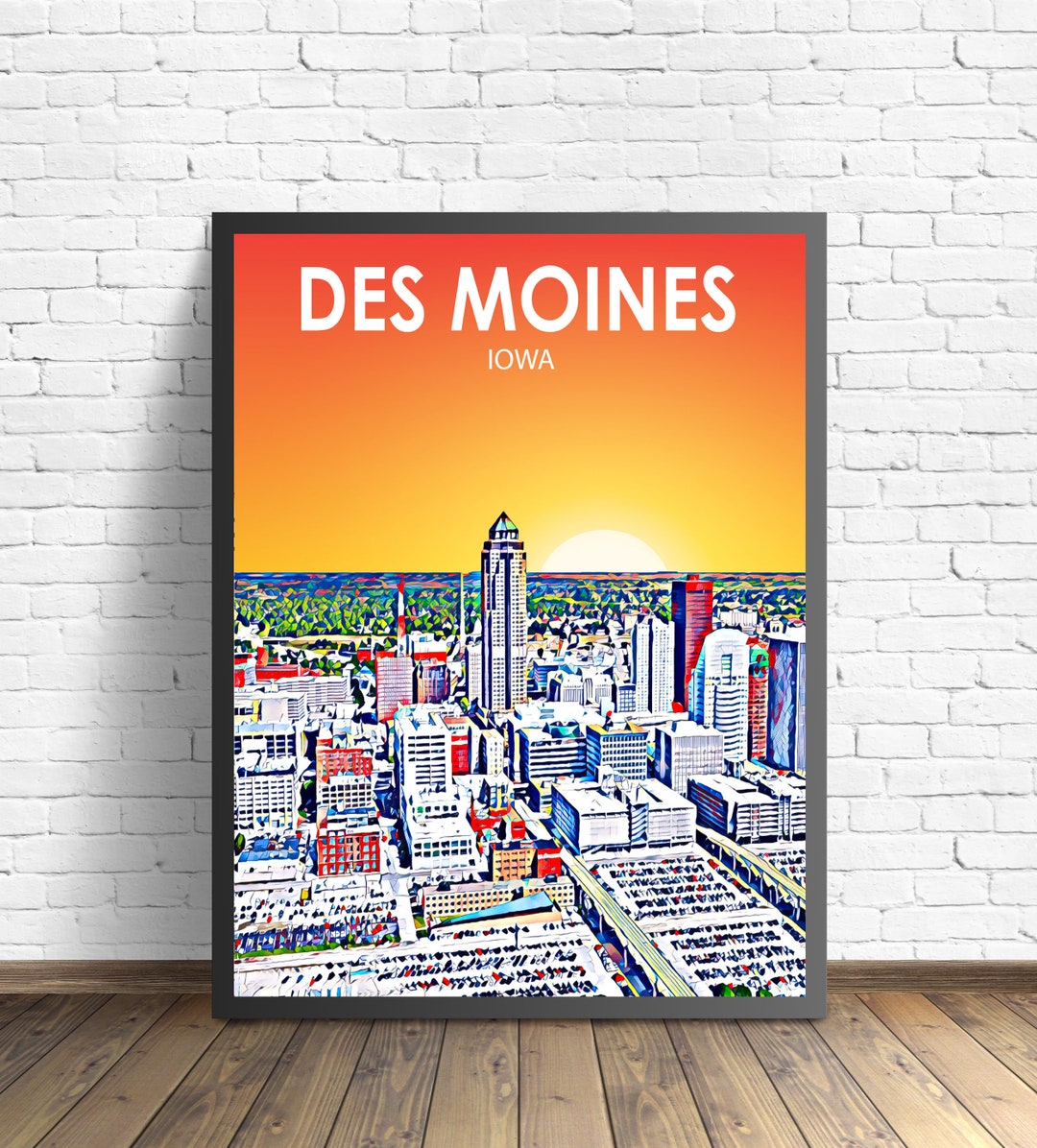 Des Moines Iowa Art Poster Sunset Landscape Poster Print, Des Moines ...
