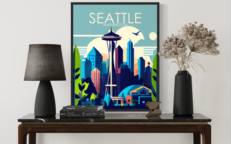 Seattle Washington Retro Art Print Seattle Wall Art - Etsy