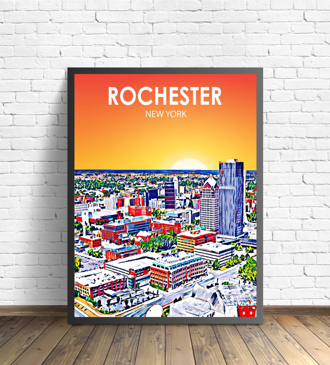 Rochester NY Art Poster, New York Minnesota Sunset Landscape Poster ...
