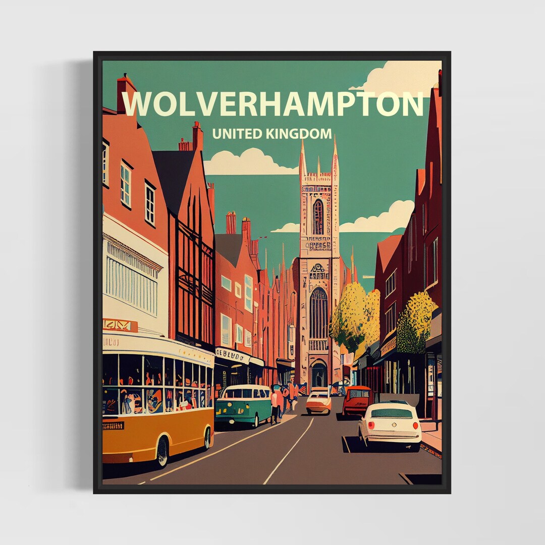 Wolverhampton UK Retro Art Print, Wolverhampton Wall Art Illustration ...