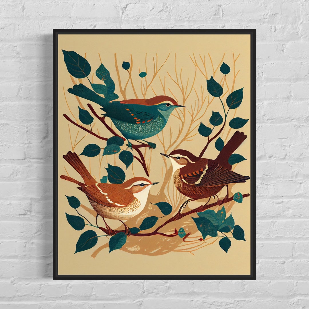 Wrens Retro Art Print, Wrens Illustration, Wrens Vintage Minimal Design ...