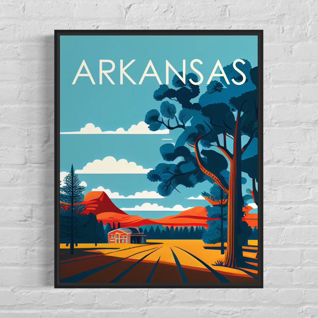 Arkansas Retro Art Print, Arkansas Art Illustration, Arkansas Vintage ...
