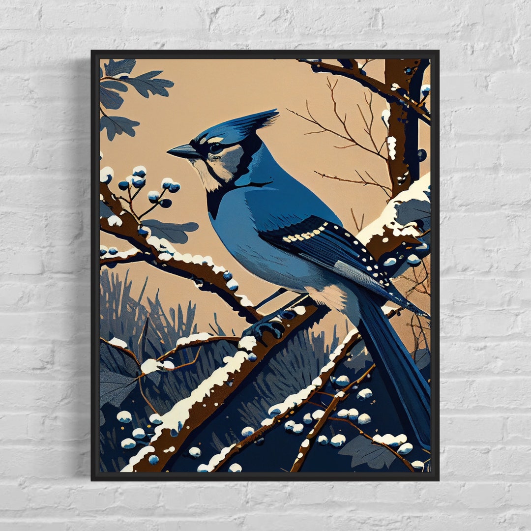 Bluejay Retro Art Print, Bluejay Illustration, Bluejay Vintage Minimal ...