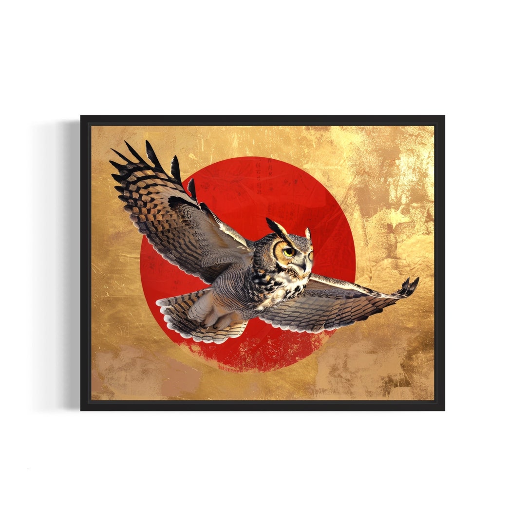 Great Horned Owl Art Print, Red and Gold Wall Art Decoration Artwork - Etsy