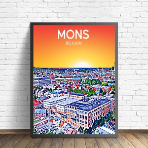 Mons Belgium Art Poster Sunset / Night Poster Art Print, Mons City ...