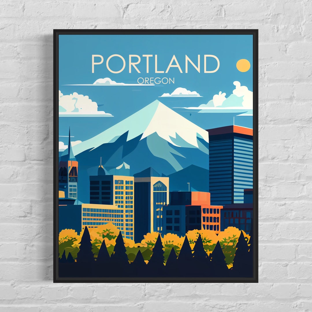 Portland Oregon Retro Art Print, Portland Beach Wall Art Illustration ...