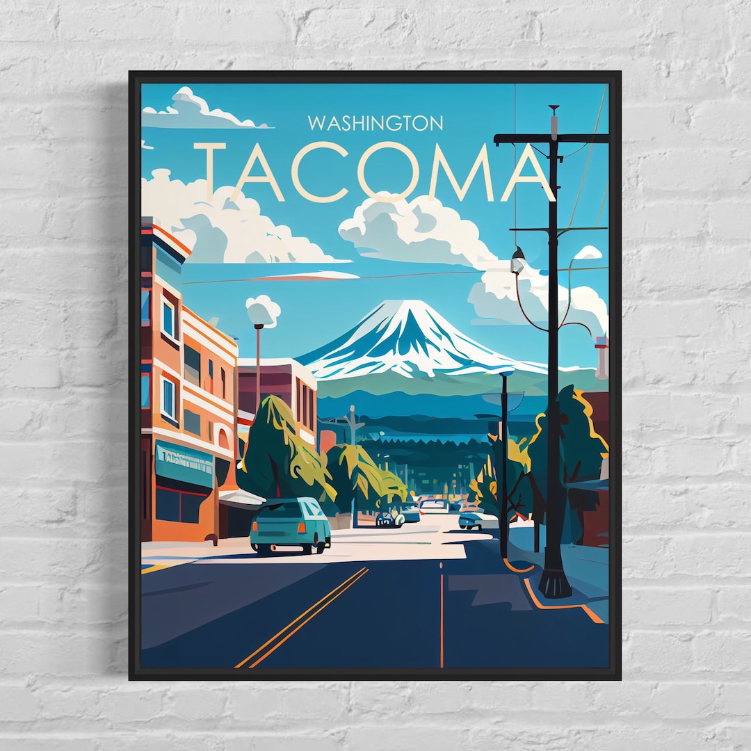 Tacoma Washington Retro Art Print, Tacoma Wall Art Illustration, Tacoma ...