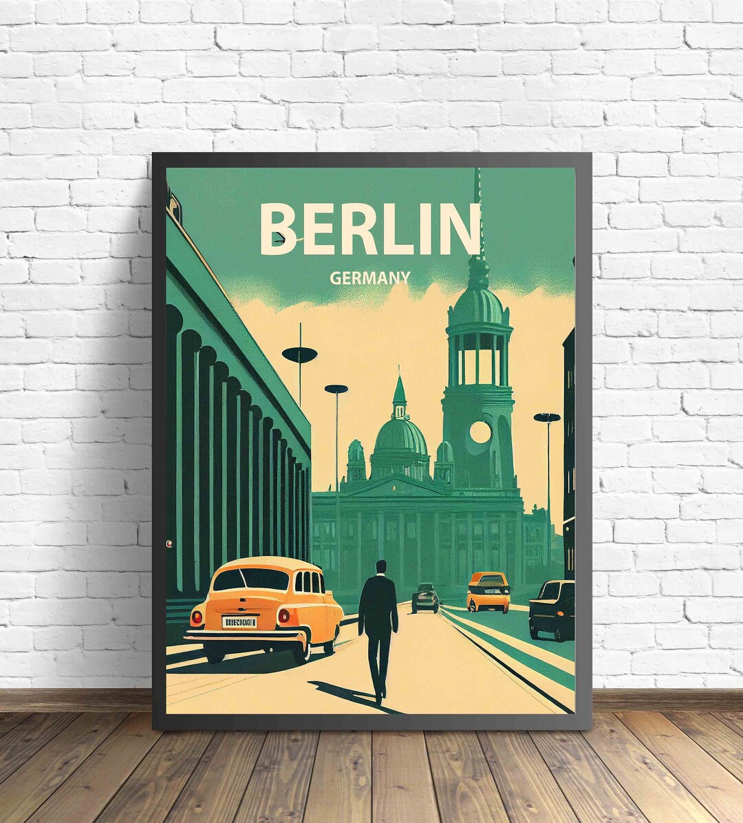 Berlin Germany Retro Art Print, Berlin Wall Art Illustration, Berlin ...