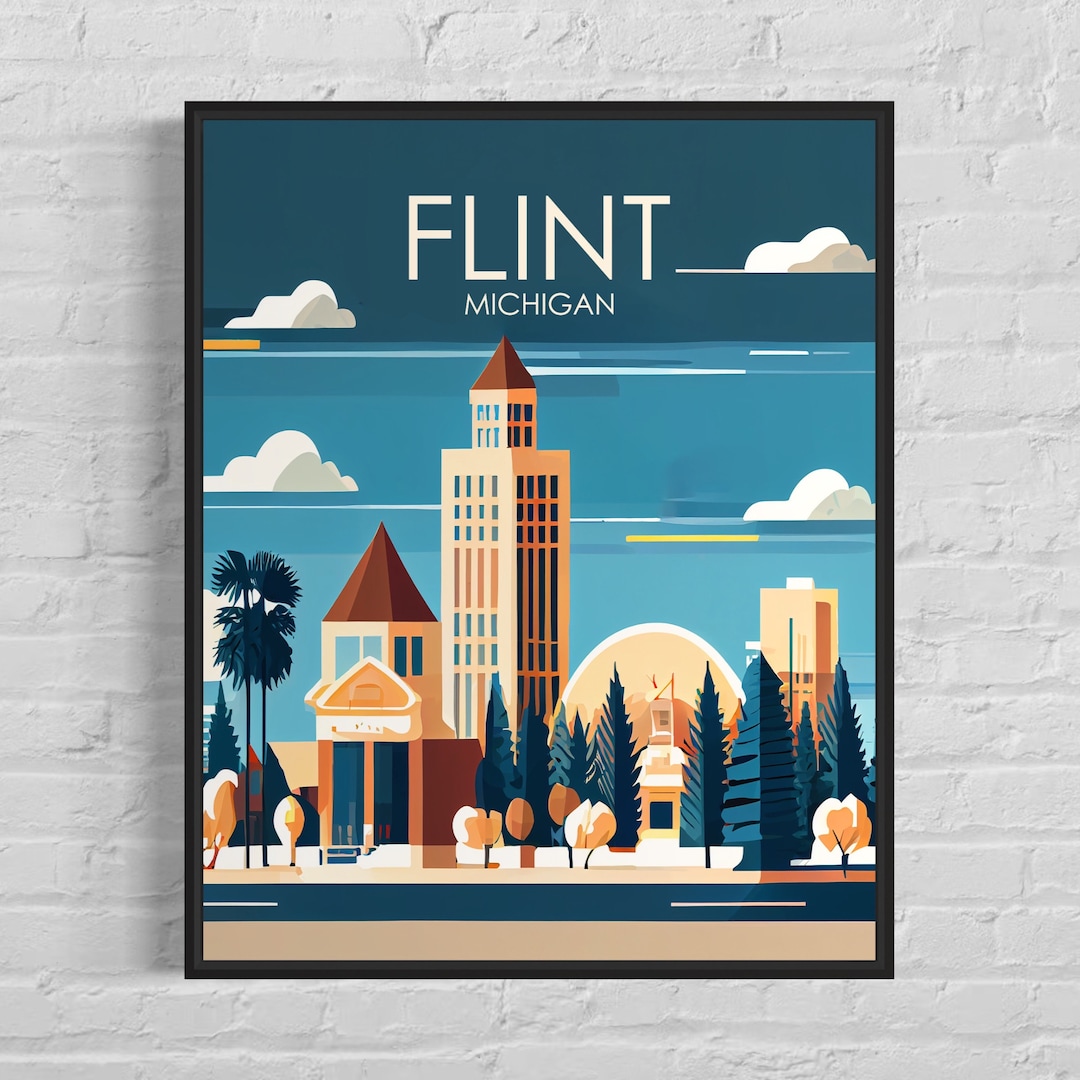 Flint Michigan Retro Art Print, Flint Wall Art Illustration, Flint ...