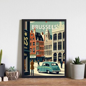 Brussels Belgium Retro Art Print, Brussels Art Illustration, Brussels ...