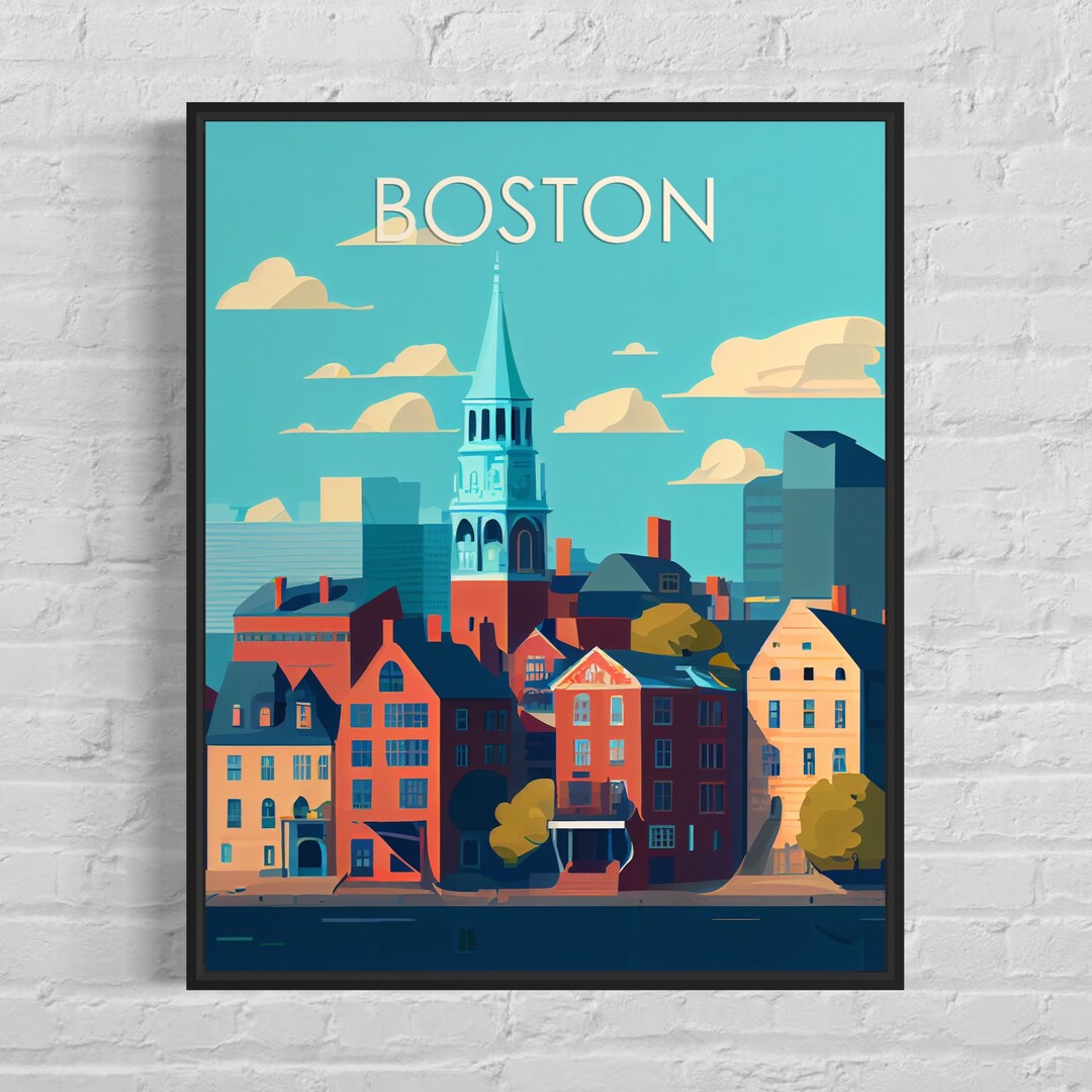 Boston Retro Art Print, Boston Wall Art Illustration, Boston Vintage ...