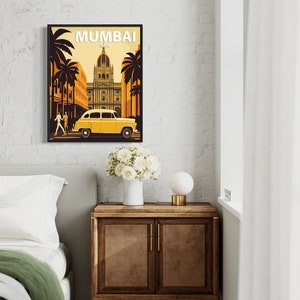 Mumbai India Retro Art Print, Mumbai Wall Art Illustration, Mumbai ...