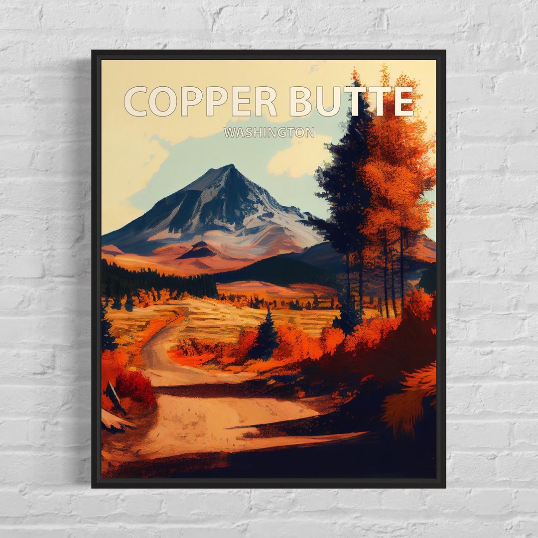 Copper Butte Washington Retro Art Print, Copper Butte Wall Art Painting ...