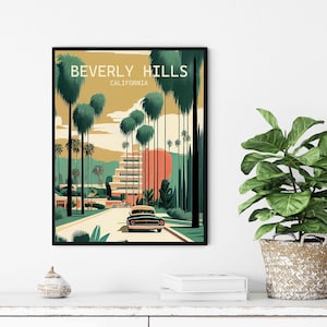 Beverly Hills California Retro Art Print, Beverly Hills Art ...
