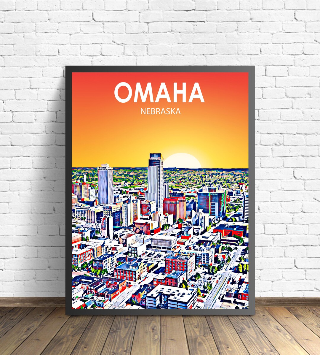 Omaha NE Art Poster, Nebraska Sunset Landscape Poster Print, Omaha City ...