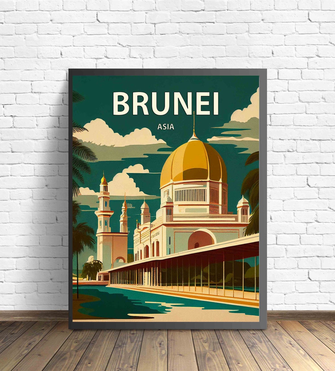 Brunei Asia Retro Art Print, Brunei Art Illustration, Brunei Minimal ...