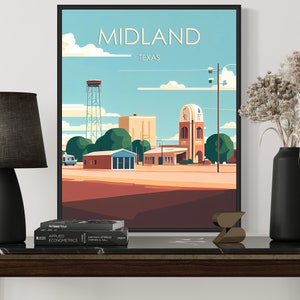 Midland Texas Retro Art Print, Midland Wall Art Illustration, Midland ...