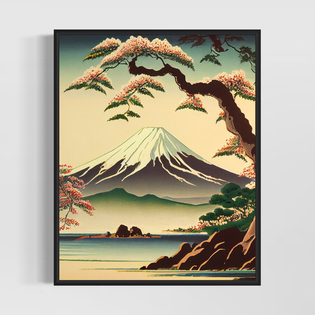 Mount Fuji Retro Art Print, Mount Fuji Illustration, Mount Fuji Vintage ...