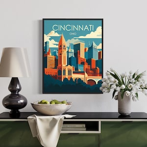 Cincinnati Ohio Retro Art Print, Cincinnati Wall Art Illustration ...