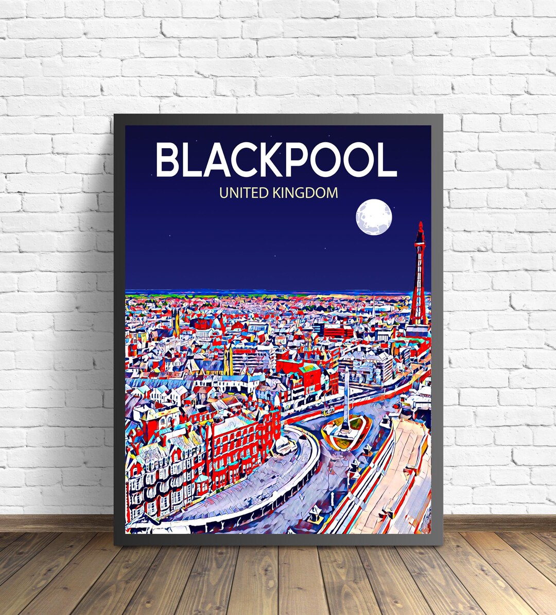 Blackpool UK Art Poster Sunset / Night Poster Art Print, Blackpool City ...