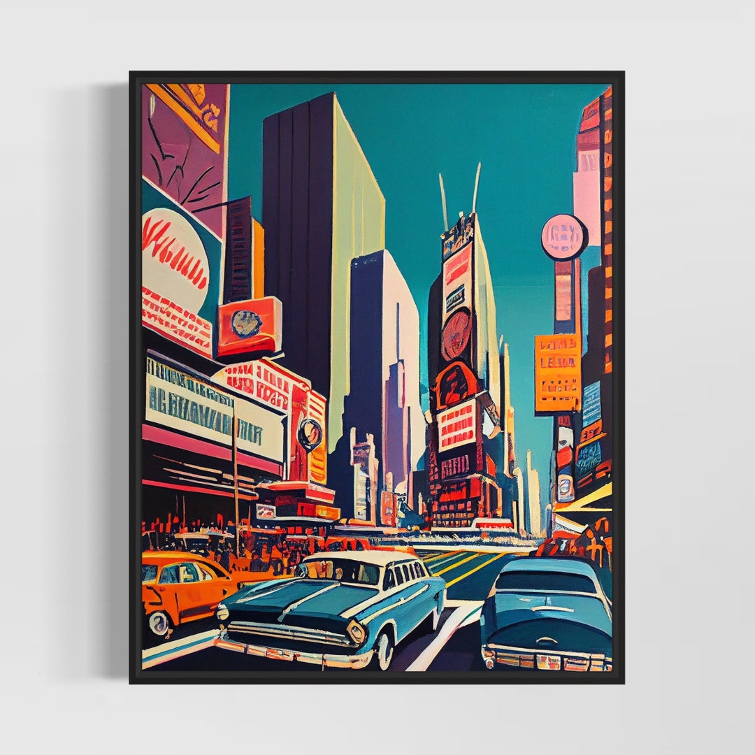 Times Square Retro Art Print, Times Square Illustration, Times Square ...