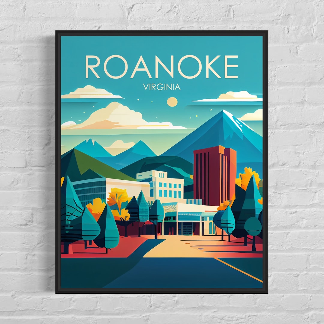 Roanoke Virginia Retro Art Print, Roanoke Wall Art Illustration ...