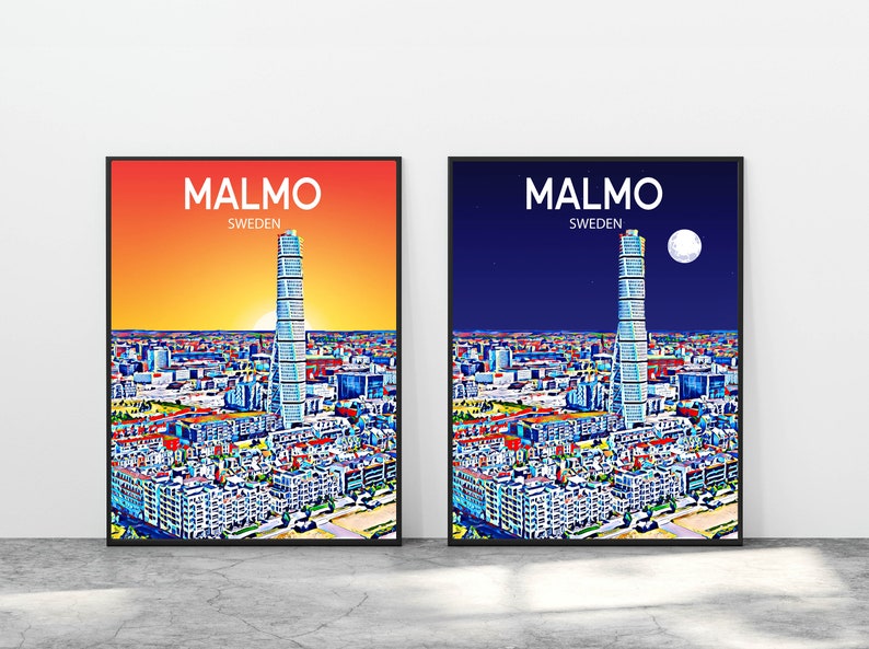 Malmo Sweden Art Poster Sunset / Night Poster Art Print Malmo - Etsy