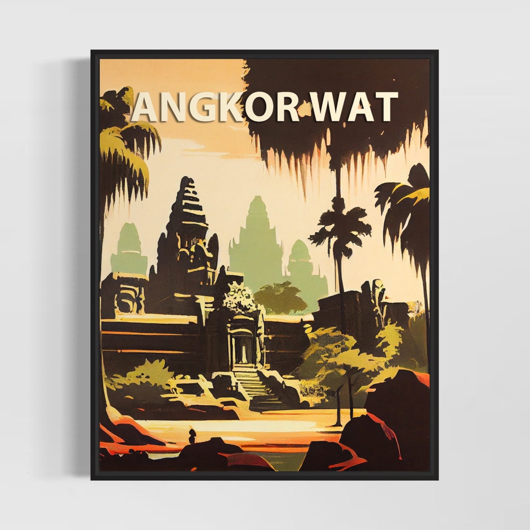 Angkor Wat Retro Art Print, Angkor Wat Wall Art Illustration, Angkor ...