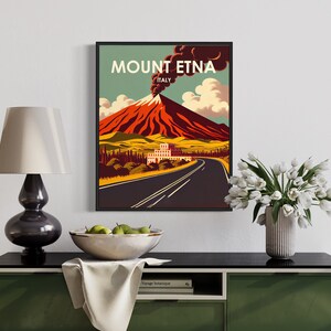 Mount Etna Italy Retro Art Print, Mount Etna Italy Wall Art ...