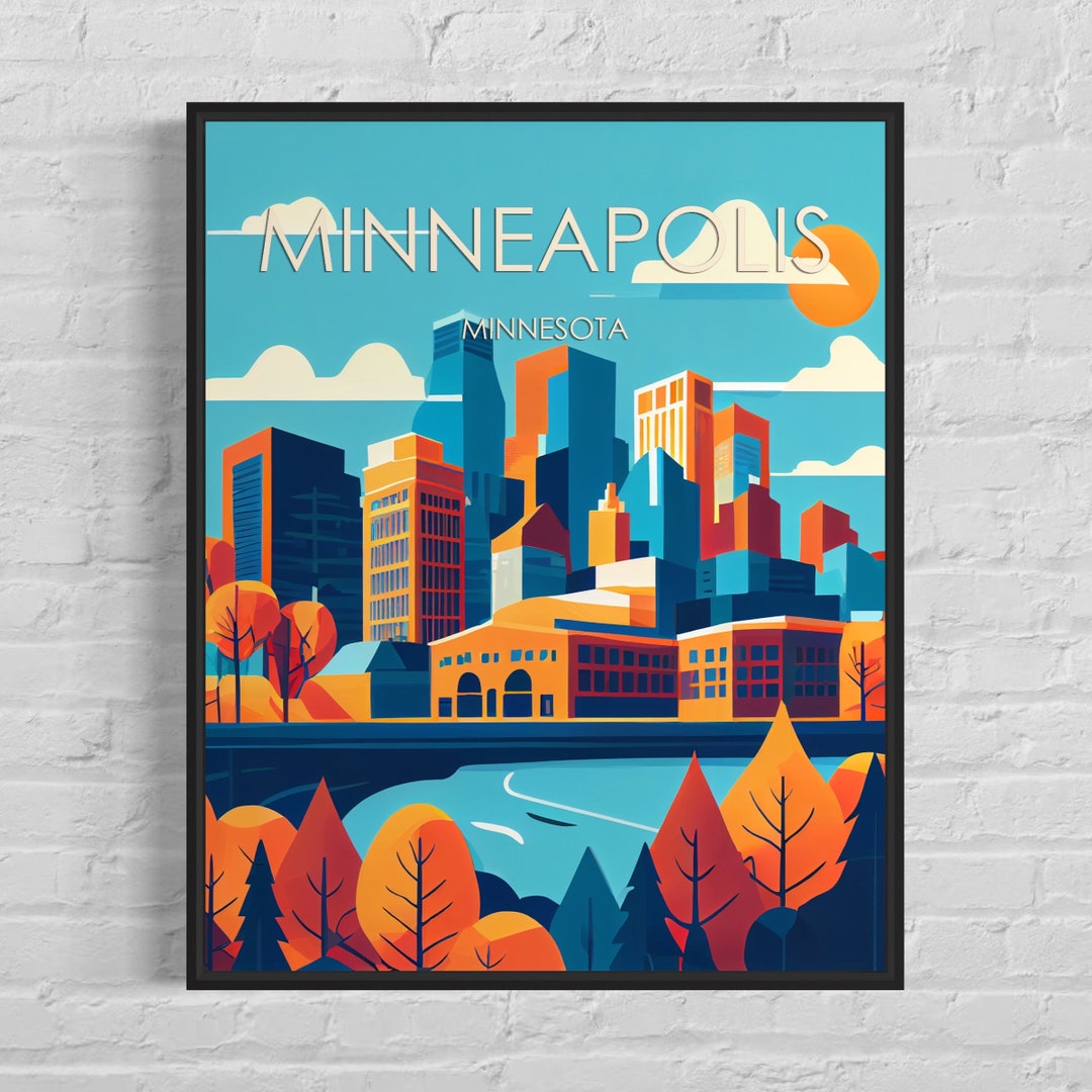 Minneapolis Retro Art Print, Minneapolis Wall Art Illustration ...