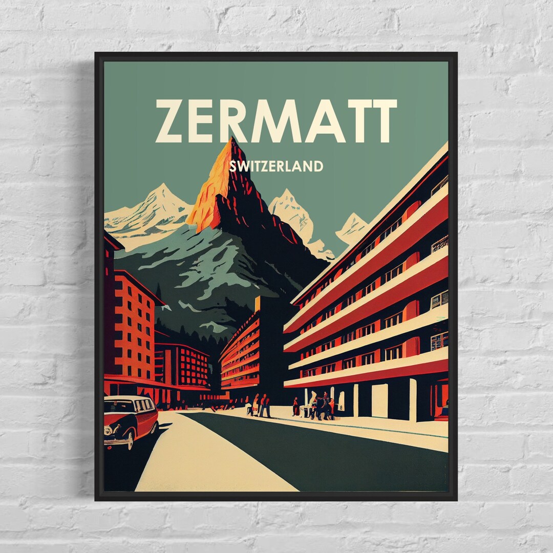 Zermatt Switzerland Retro Art Print, Zermatt Switzerland Wall Art ...