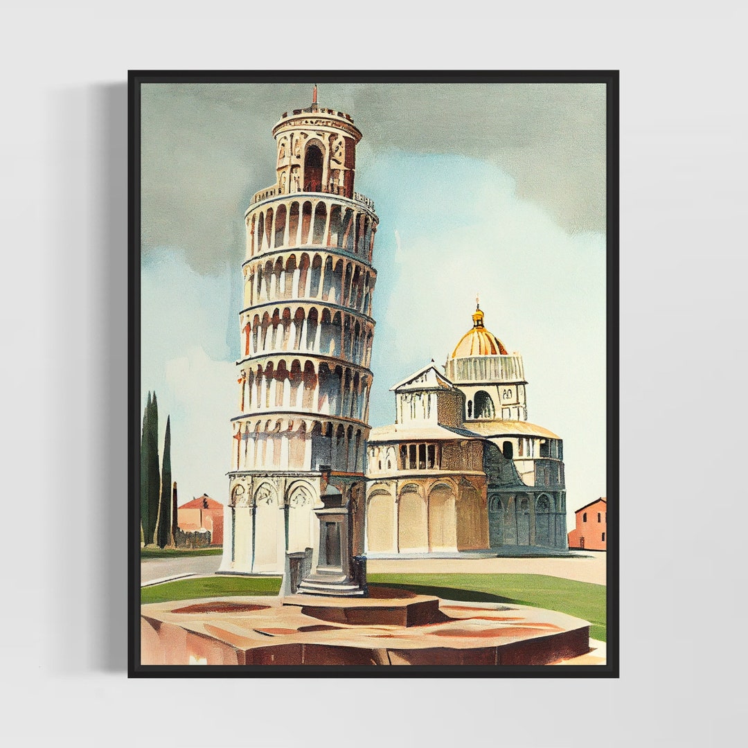 Leaning Tower of Pisa Retro Art Print, Leaning Tower of Pisa ...