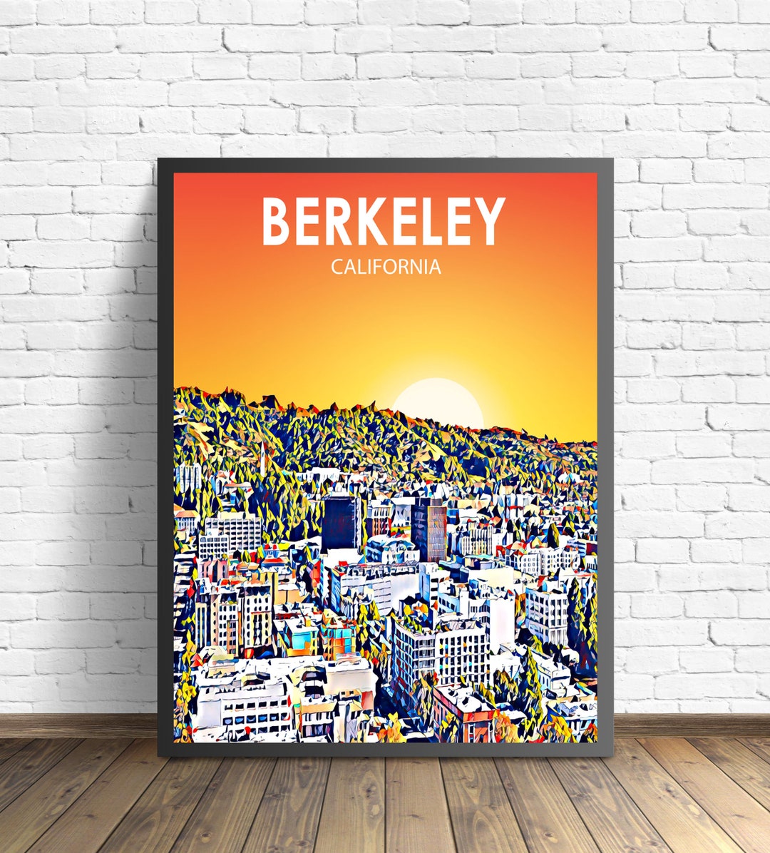 Berkeley California Art Poster Sunset / Night Landscape Print, Berkeley ...