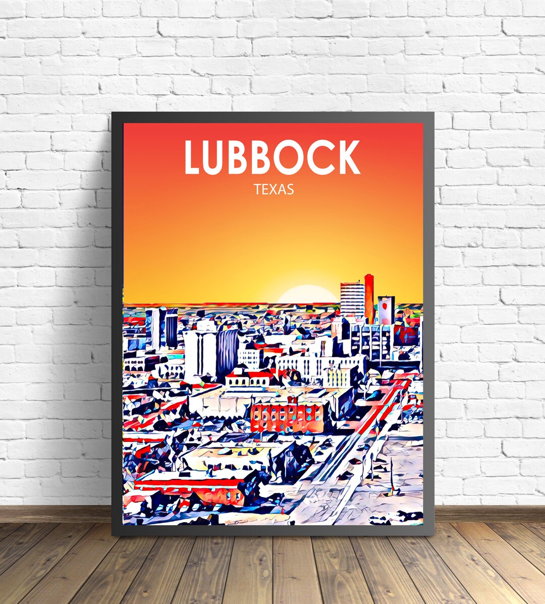 Lubbock Tx Art Poster Sunset Landscape Poster Print, Lubbock City Wall ...