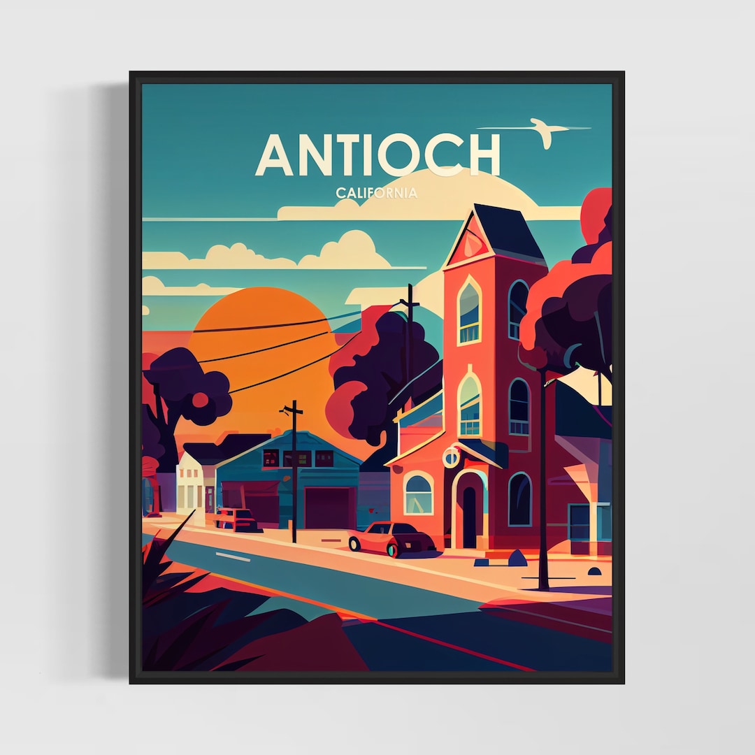 Antioch California Retro Art Print, Antioch Wall Art Illustration ...