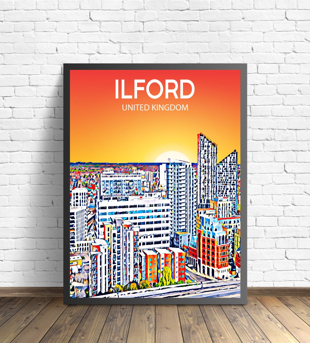 Ilford UK Art Poster Sunset / Night Poster Art Print, Ilford City ...
