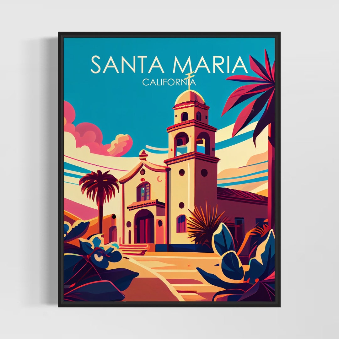Santa Maria California Retro Art Print, Santa Maria Art Illustration ...