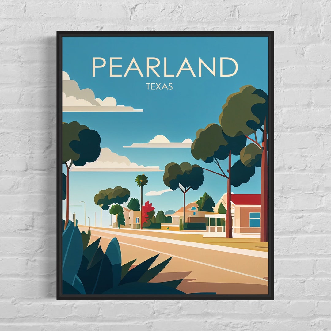 Pearland Texas Retro Art Print, Pearland Wall Art Illustration ...