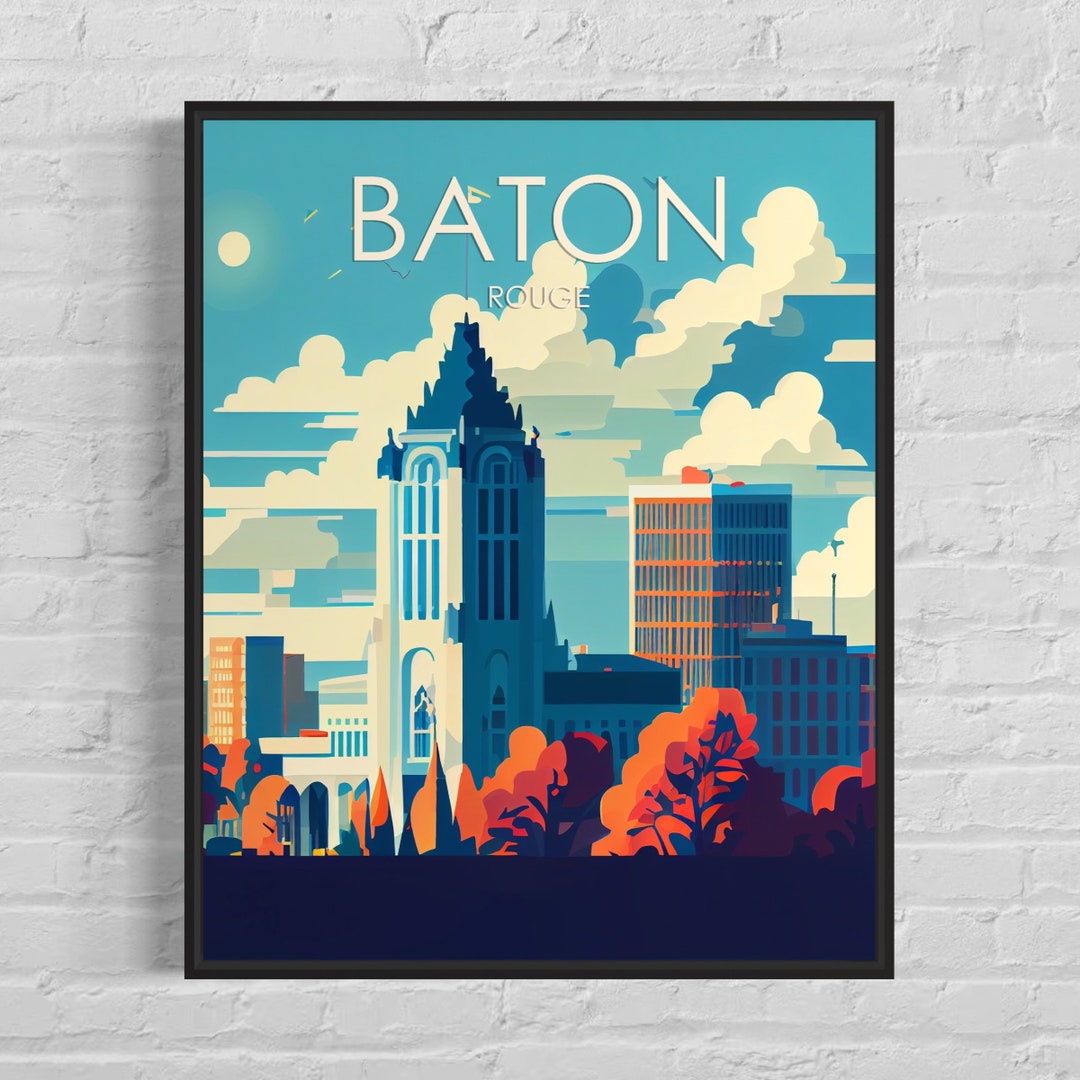 Baton Rouge Retro Art Print, Baton Rouge Wall Art Illustration, Baton ...