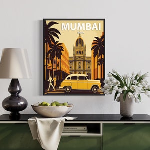 Mumbai India Retro Art Print, Mumbai Wall Art Illustration, Mumbai ...