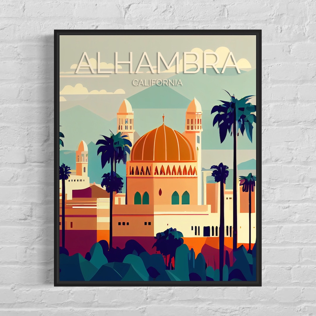 Alhambra California Retro Art Print, Alhambra Wall Art Illustration ...