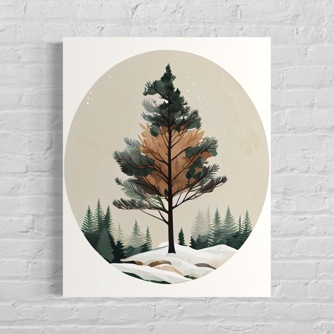 Pine Tree Retro Art Print, Pine Tree Illustration, Pine Tree Vintage ...
