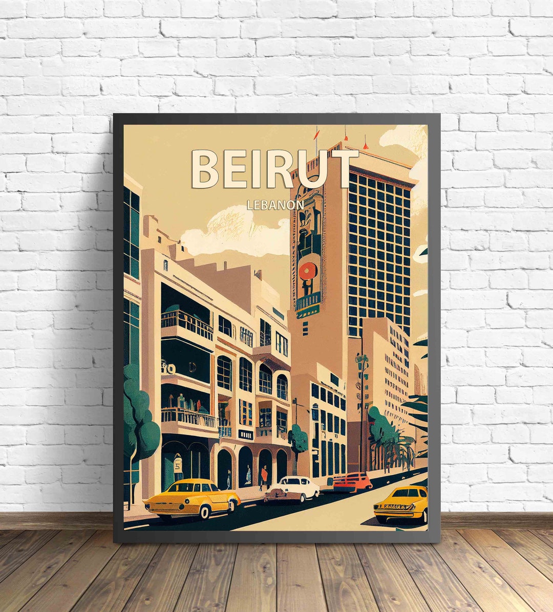Beirut Lebanon Retro Art Print, Beirut Wall Art Illustration, Beirut ...